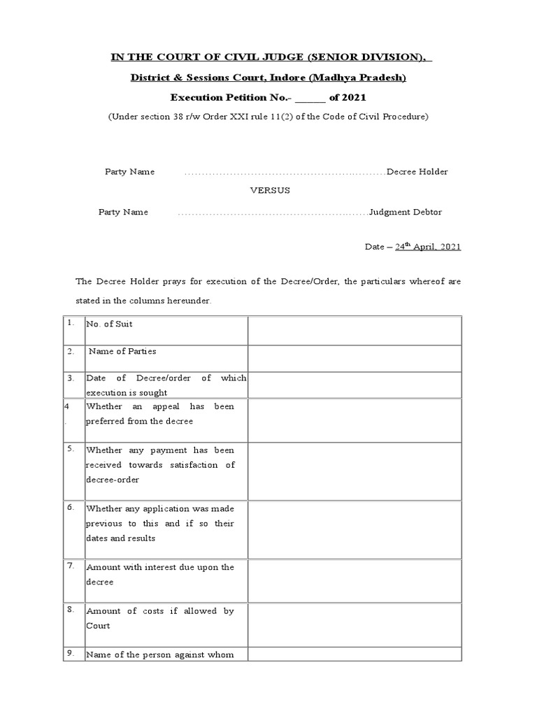 Execution Petition - Indore HC | Download Free PDF | Affidavit | Public Law