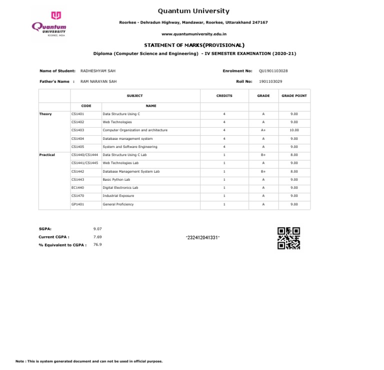 Quantum University: Diploma (Computer Science and Engineering) - IV ...