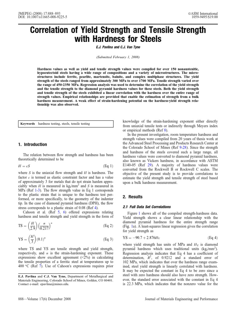 Hardness-Strength Correlation in Steels | PDF | Ultimate Tensile ...