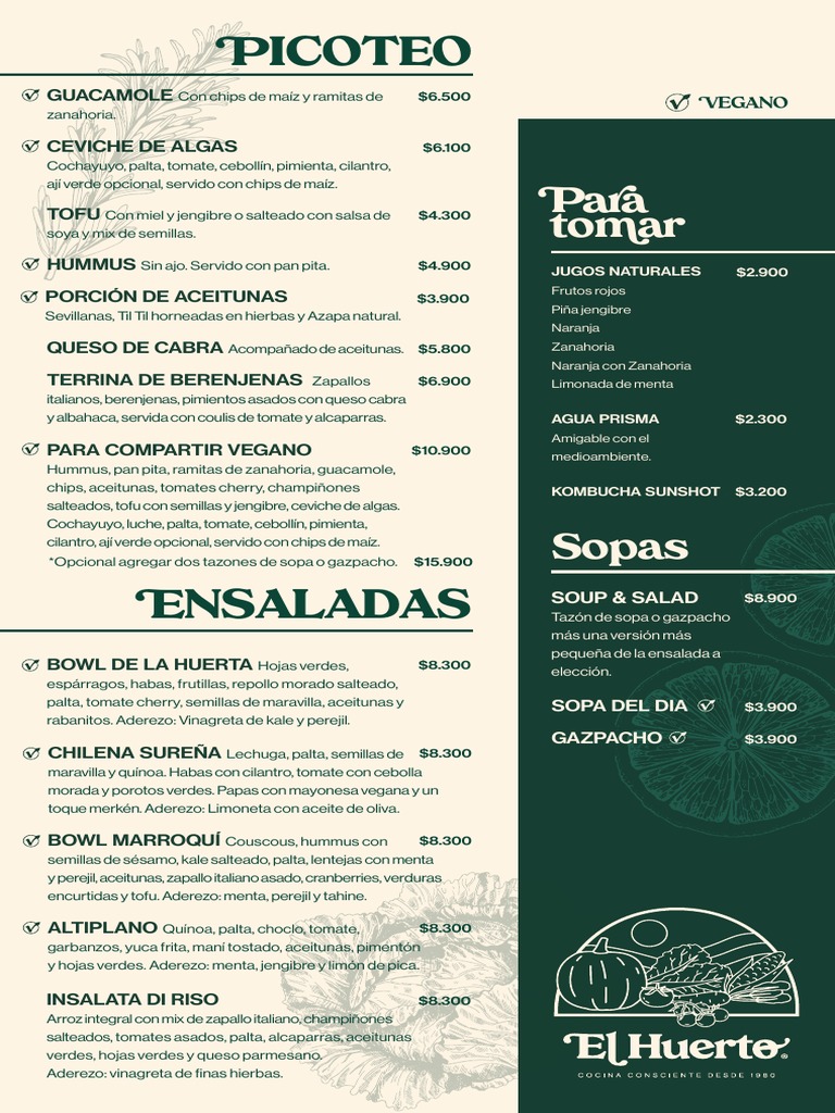 El Huerto Carta | PDF | ensalada | Cilantro