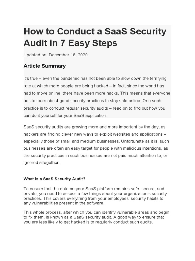 SaaS Security Audit | PDF | Software As A Service | Regulatory Compliance