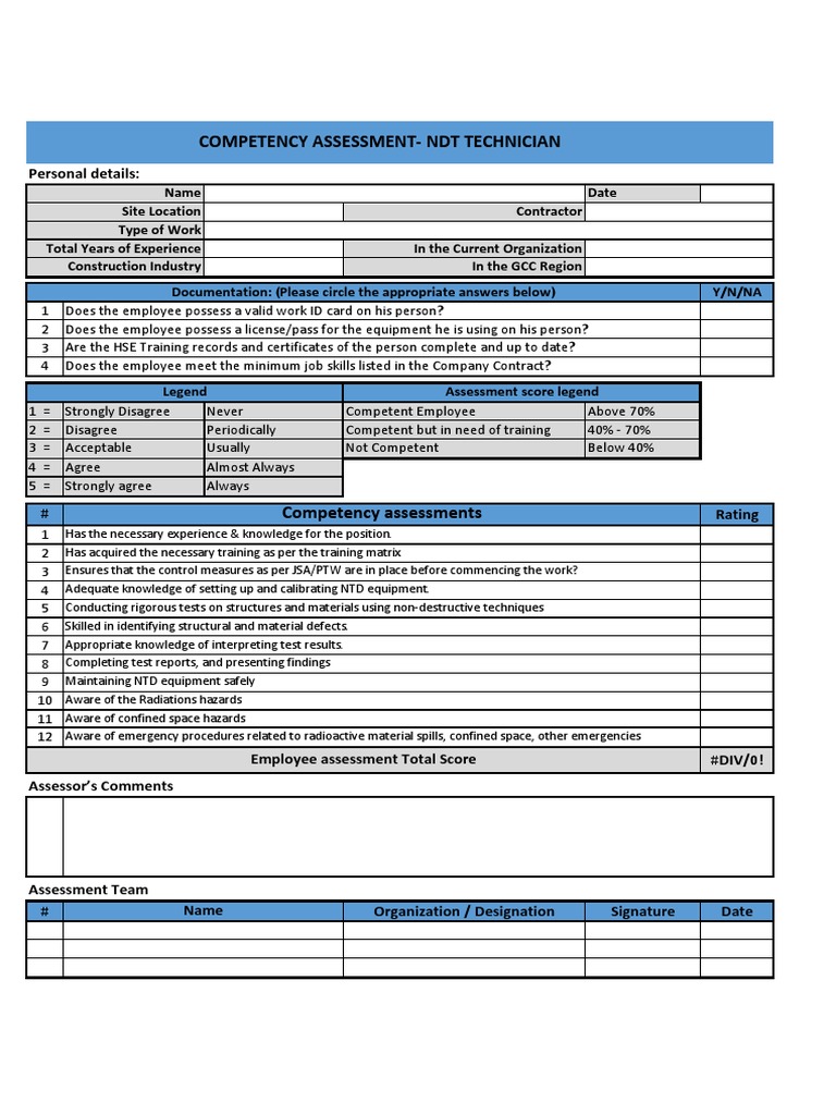 Competency Assessment-NDT Technician | PDF | Nondestructive Testing