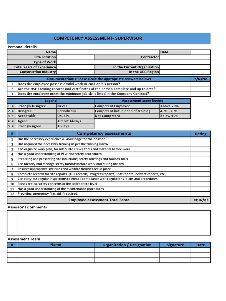 Supervisor Competency Assessment Form | PDF | Employment | Occupational ...