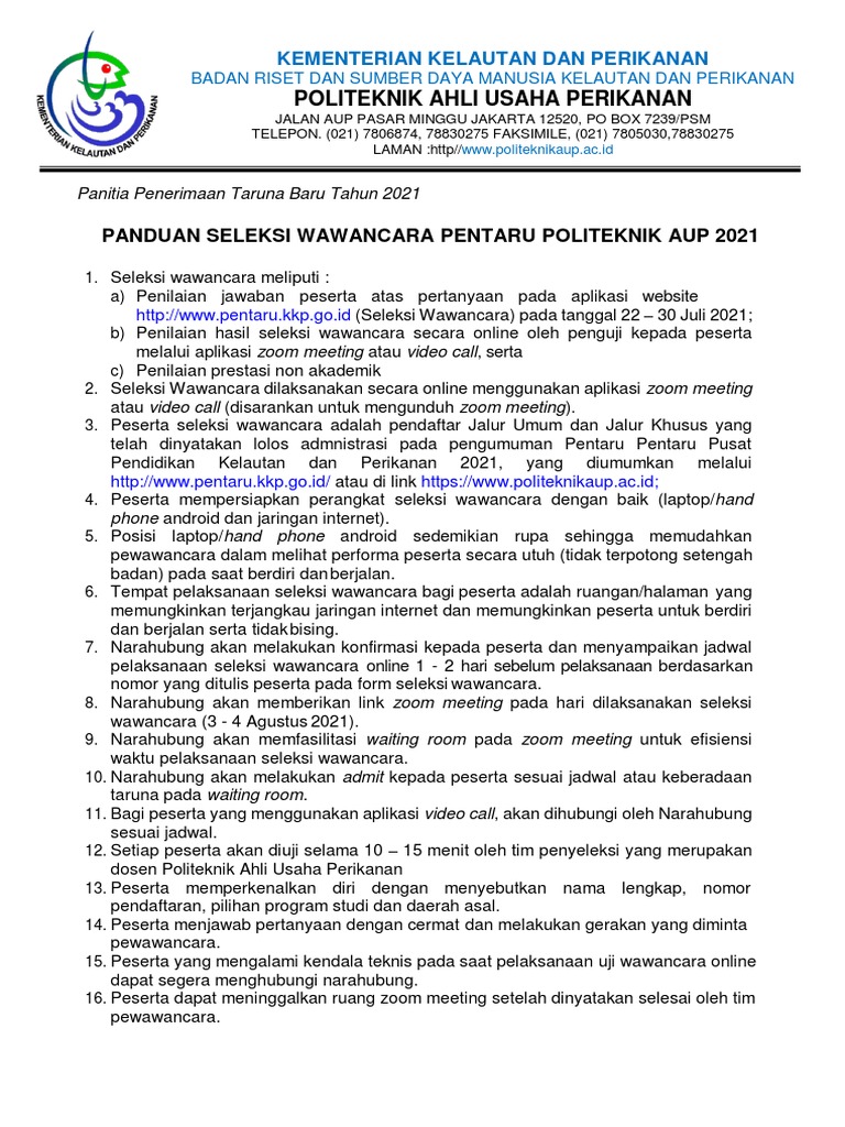 Politeknik Ahli Usaha Perikanan: Panduan Seleksi Wawancara Pentaru ...