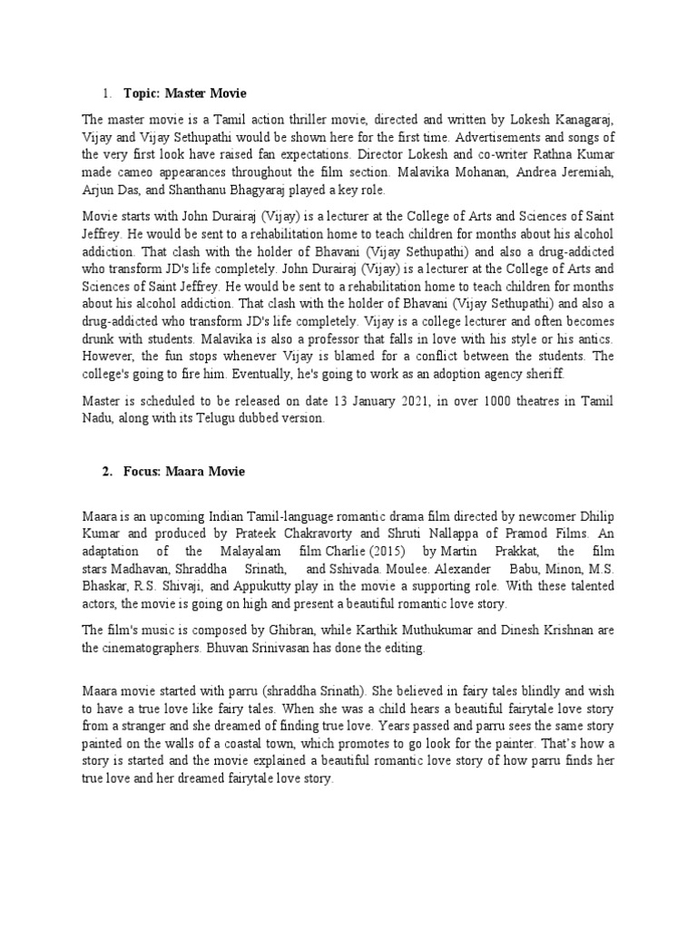 Vijay-Vijay Sethupathi starrer Master movie | PDF | Cinema Of India