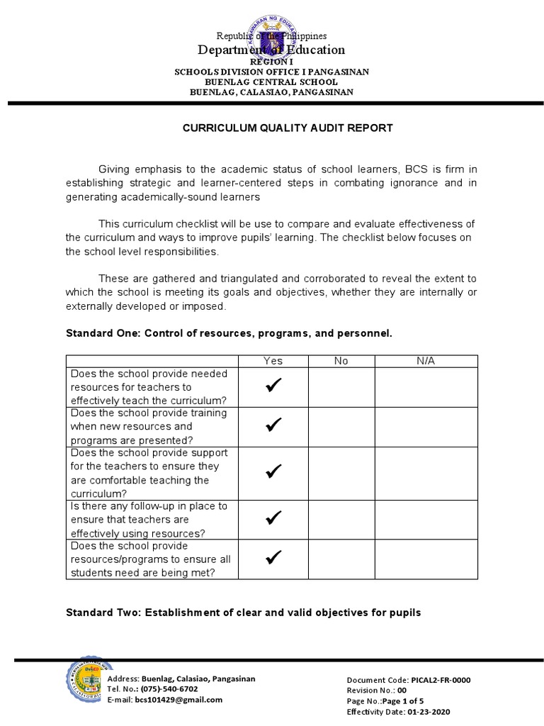 Department of Education: Curriculum Quality Audit Report | PDF ...
