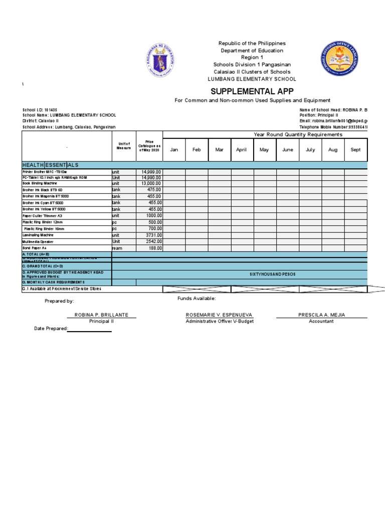 Supplemental App for School Supplies | PDF | Office Equipment