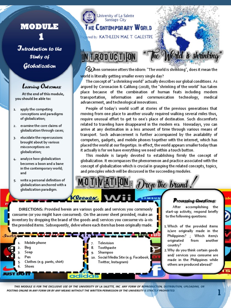 Module 1 Contemporary World Final | PDF | Globalization | World Systems ...