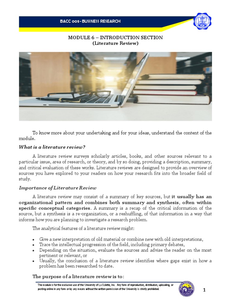 Module 6 - Introduction Section (Literature Review) : Bacc 005-Business ...