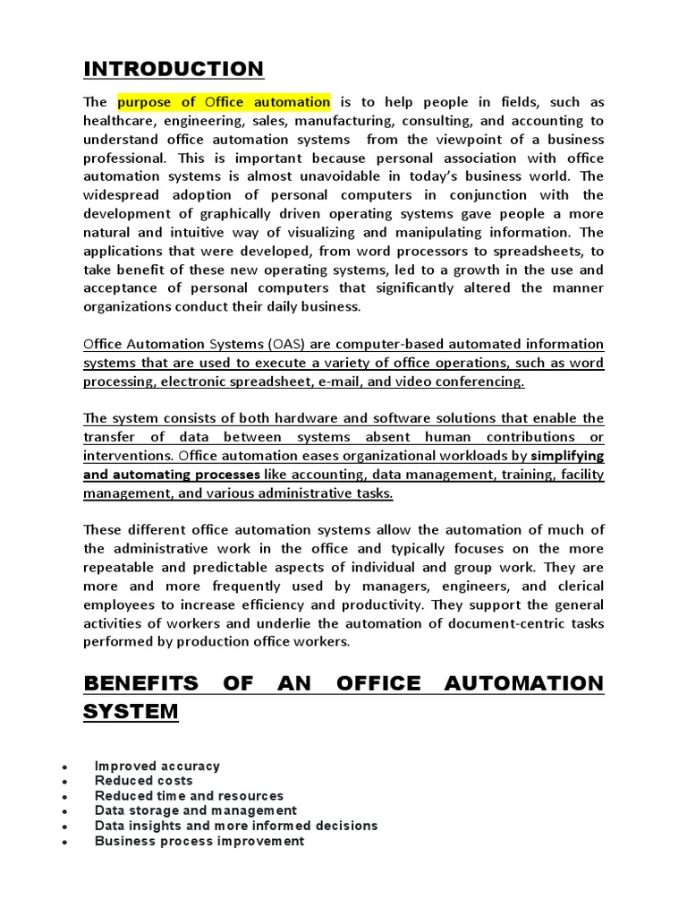 Introduction To Office Automation | PDF | Automation | Personal Computers