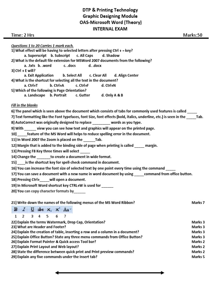 Time: 2 Hrs Marks:50: DTP & Printing Technology Graphic Designing ...