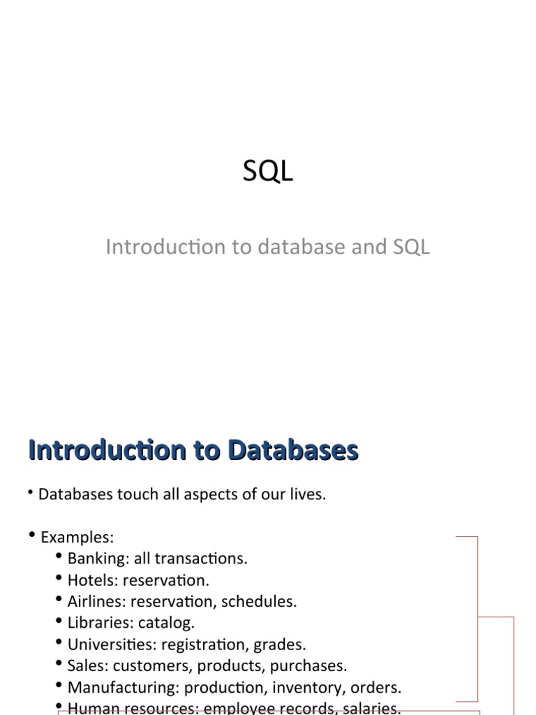 Introduction To Database and SQL | PDF | Sql | Databases