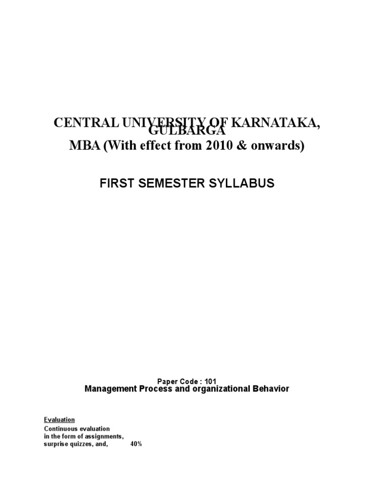 CUK First Semister Syllabus-MBA | PDF | Business | Income Statement