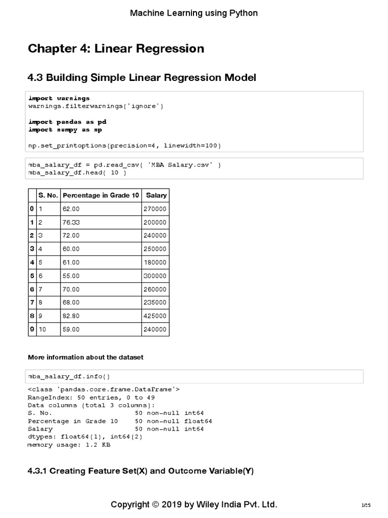 Chapter 4 - Linear Regression | PDF | Coefficient Of Determination ...
