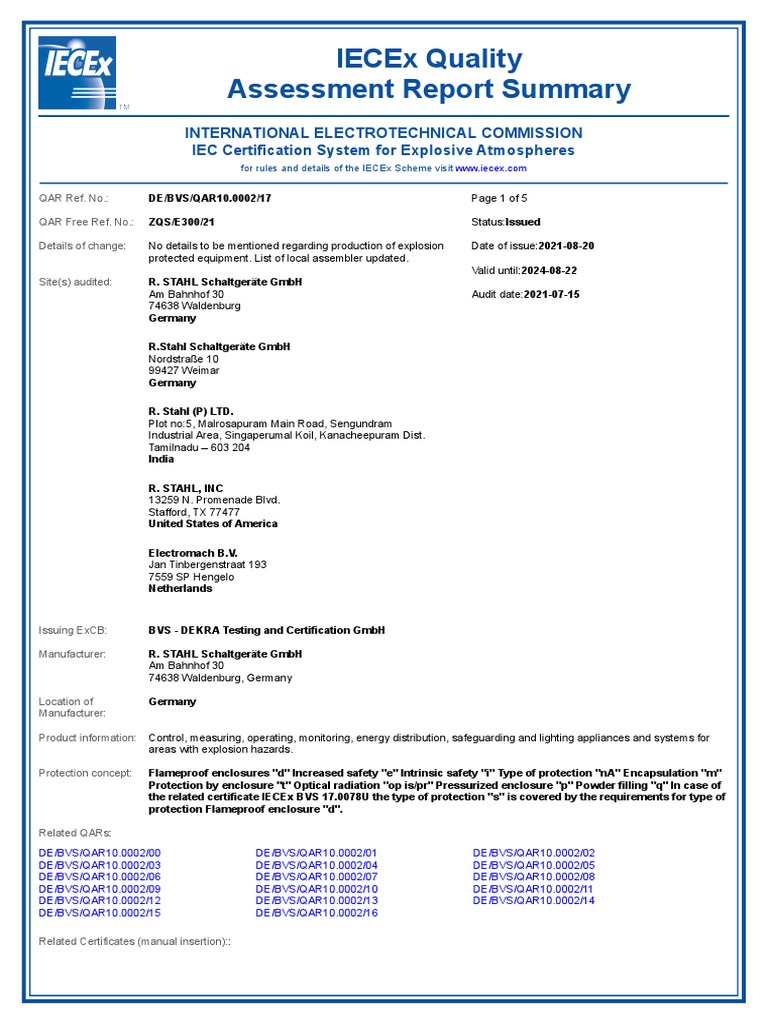 Iecex Quality Assessment Report Summary | PDF | Electricity | Light