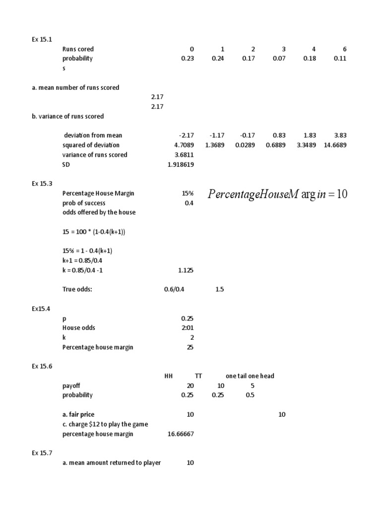 Percentagehousem In PK A Fair Price PDF Standard Deviation Odds