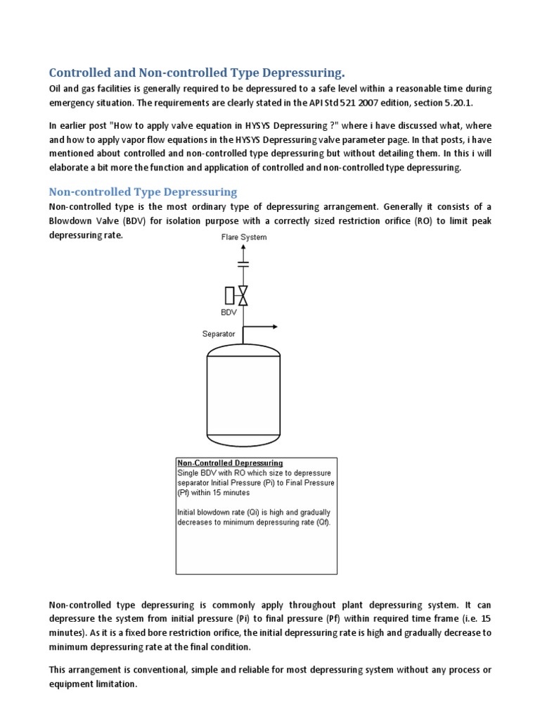 Controlled and Non-Controlled Type Depressuring | PDF | Valve ...