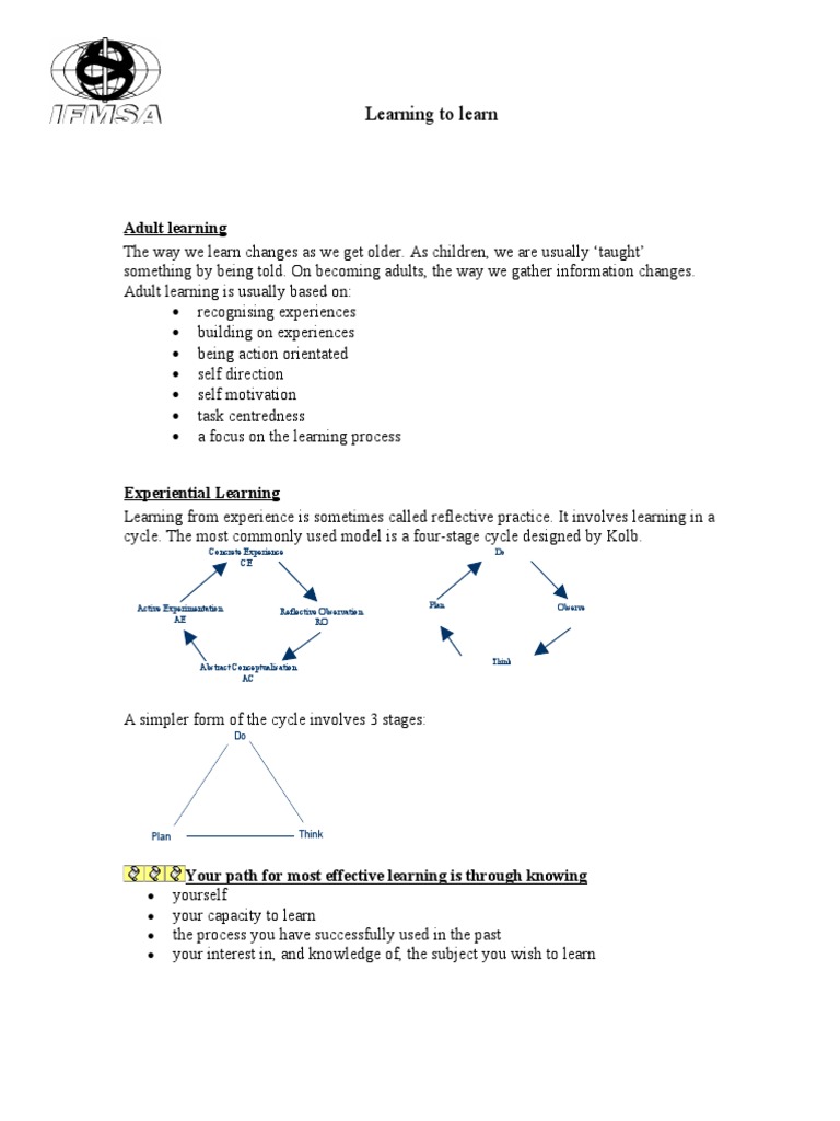 Learning To Learn Handout | PDF | Learning | Learning Styles