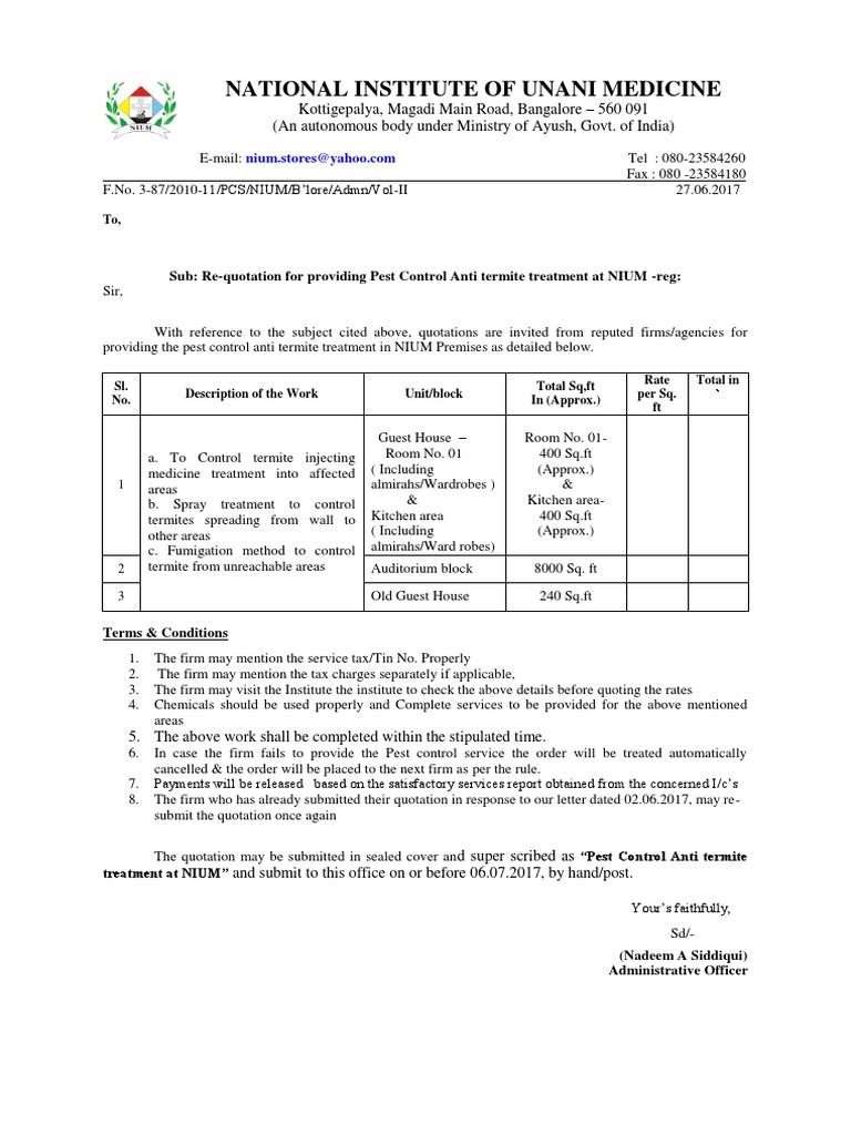 Quotation For Pest Control For Anti Termite Treatment | PDF