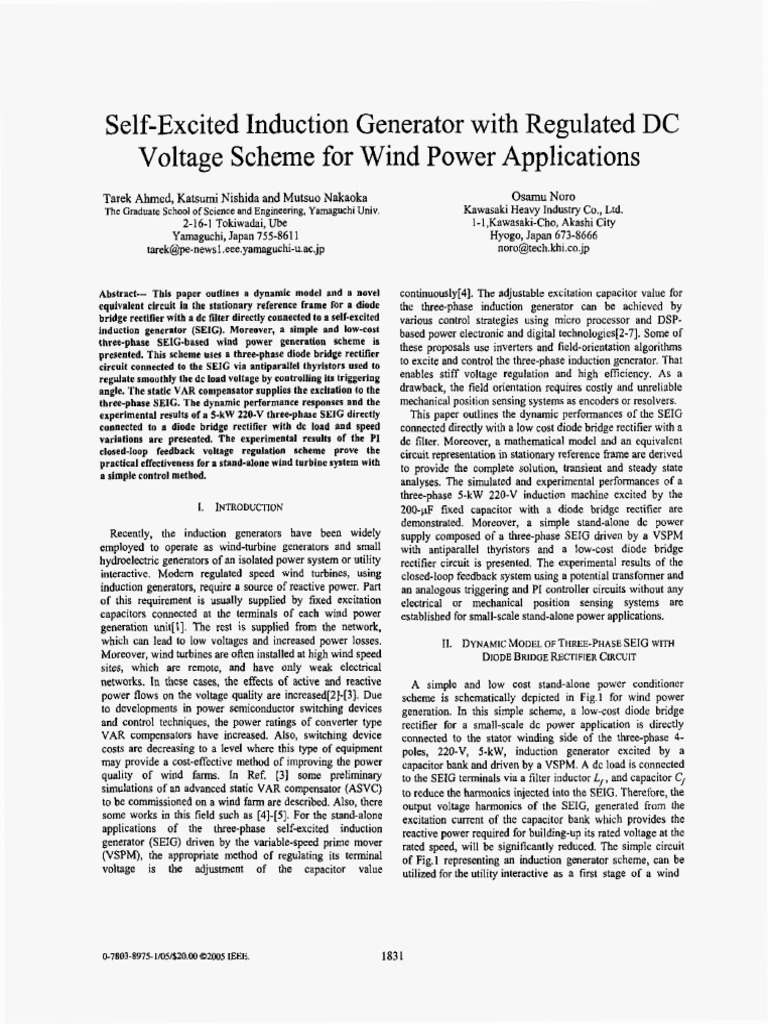 Self-Excited Induction Generator With Regulated DC Voltage Scheme For ...