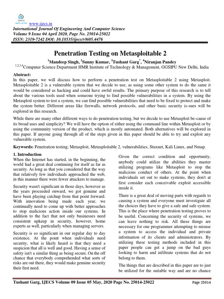 Penetration Testing On Metasploitable 2: WWW - Ijecs.in | PDF ...