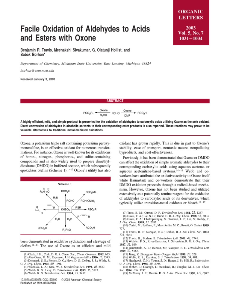 Facile Oxidation of Aldehydes To Acids and Esters With Oxone | PDF ...
