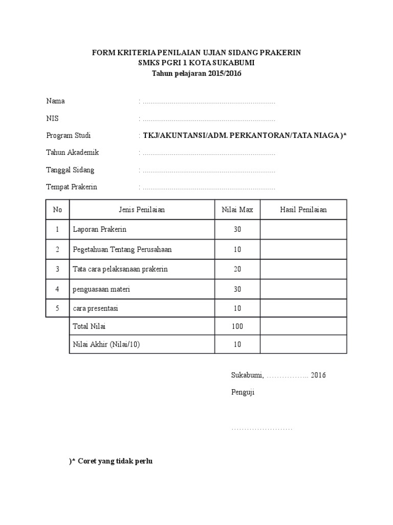 Format Penilaian Ujian PKL | PDF