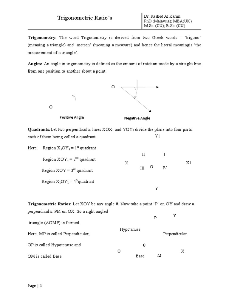 Trigonometric Ratio'S: Dr. Rashed Al Karim PHD (Malaysia) Mba (Uk) M.Sc ...