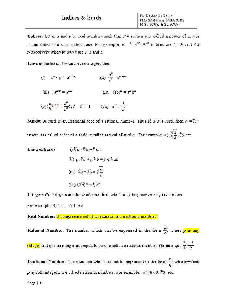 Indices & Surds | PDF | Rational Number | Elementary Mathematics