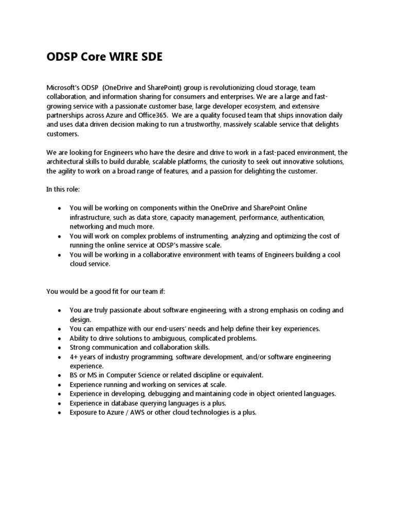 ODSP Core WIRE SDE Job Description | PDF | Career & Growth | Art