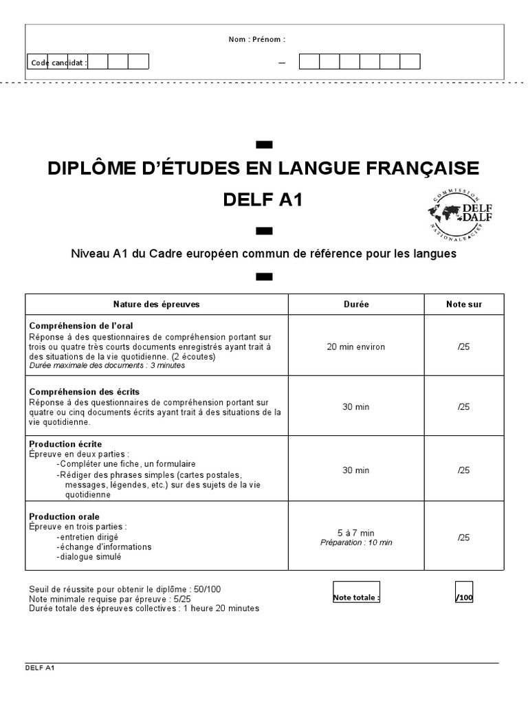 Examen DELF A1 : Guide et Exemples | PDF