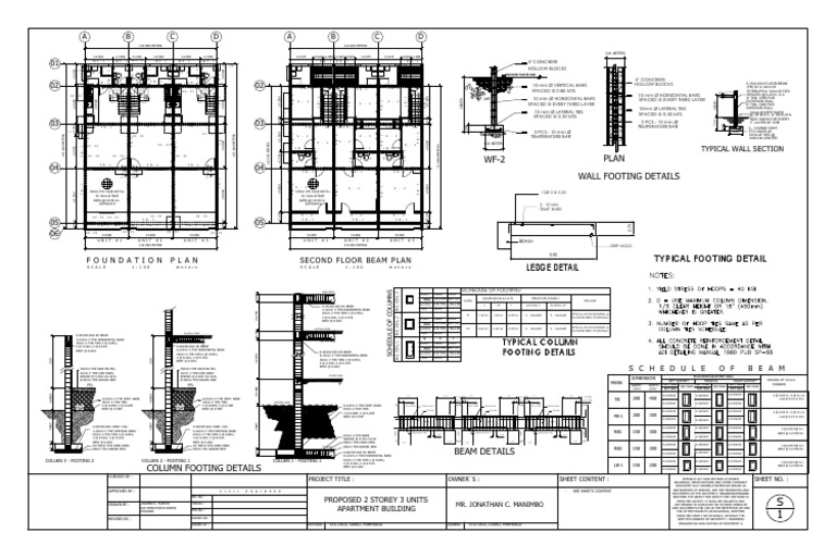 WF-2 Plan: Typical Footing Detail | Download Free PDF | Architectural ...