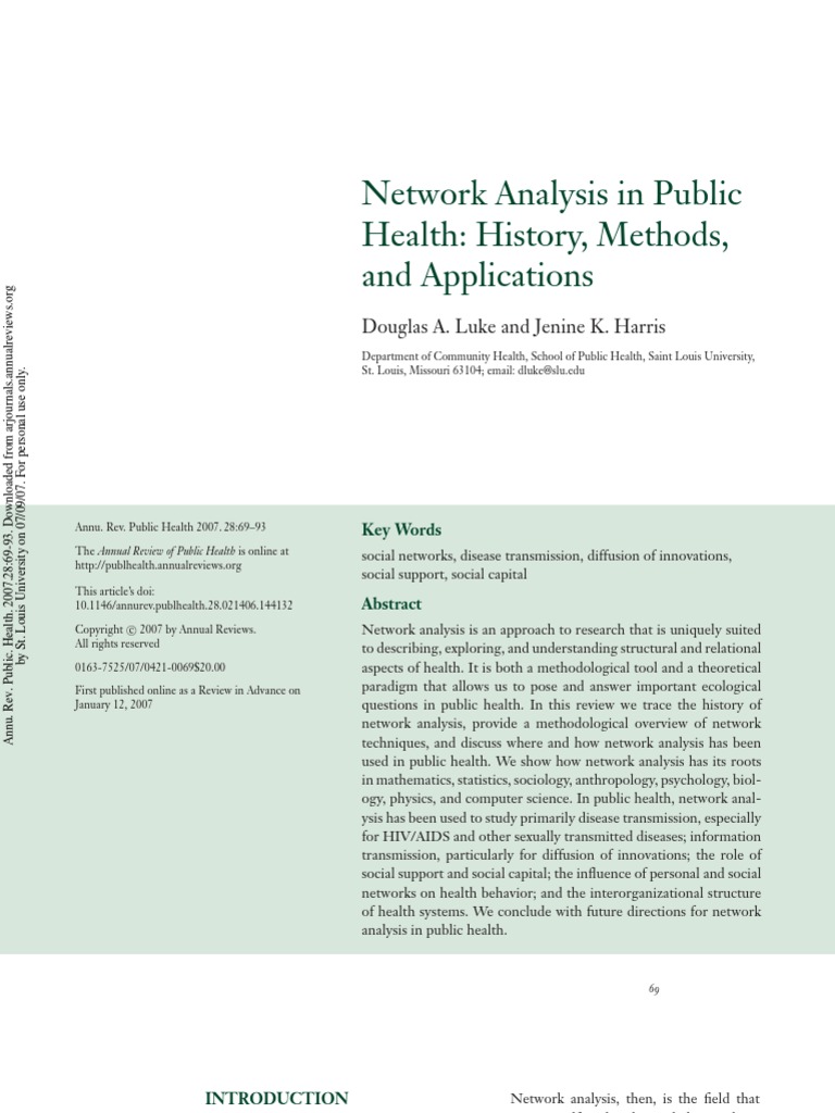 Network Analysis in Public Health: History, Methods, and Applications | PDF | Social Network ...