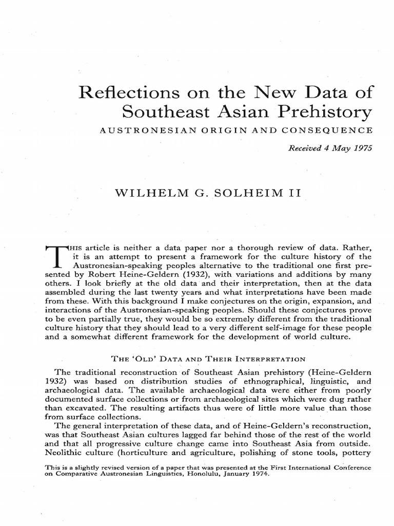 Reflections On The New Data of Southeast Asian Prehistory: Wilhelm G ...