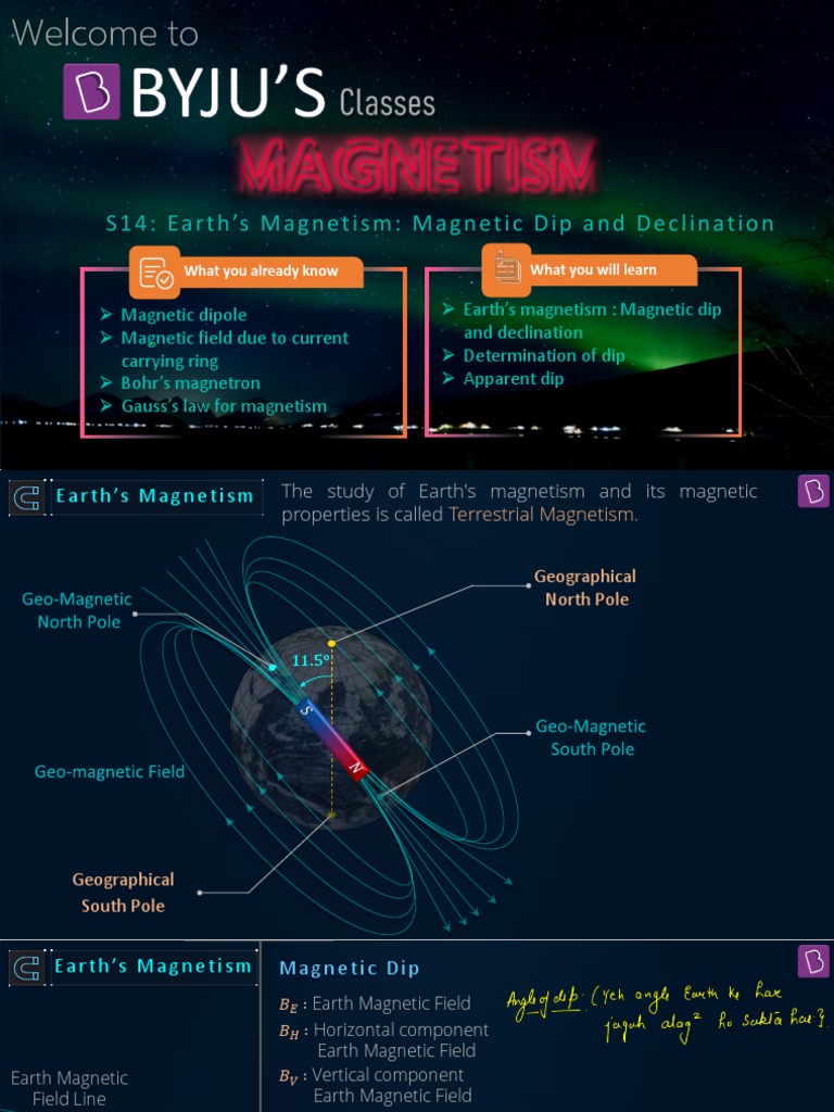 Earth's Magnetism-Magnetic Dip and Declination | PDF | Earth's Magnetic ...
