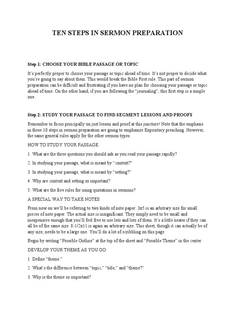 Ten Steps in Sermon Preparation | PDF | Sermon