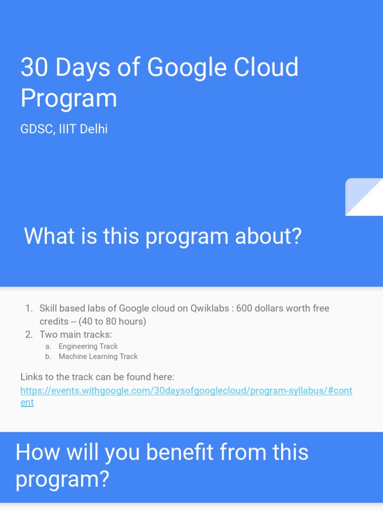 30 Days of Google Cloud Program: GDSC, Iiit Delhi | PDF