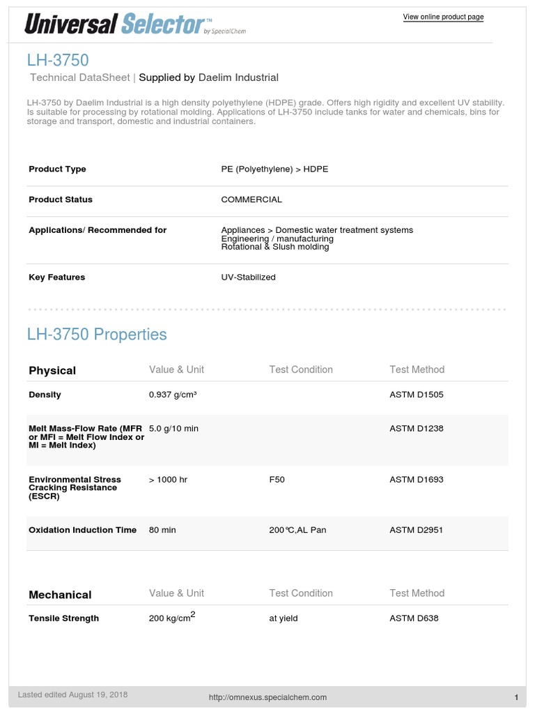 LH-3750 - Daelim Industrial | PDF | Polyethylene | Civil Engineering