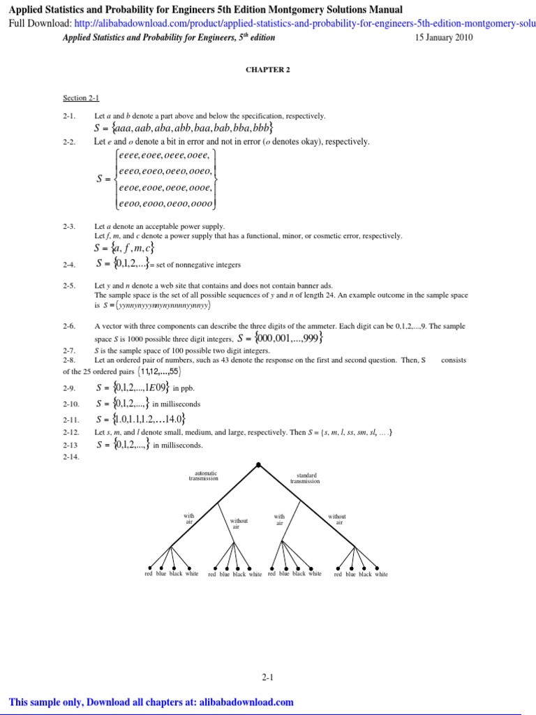 Solutions Manual for Engineers' Statistics | PDF | Odds | Probability