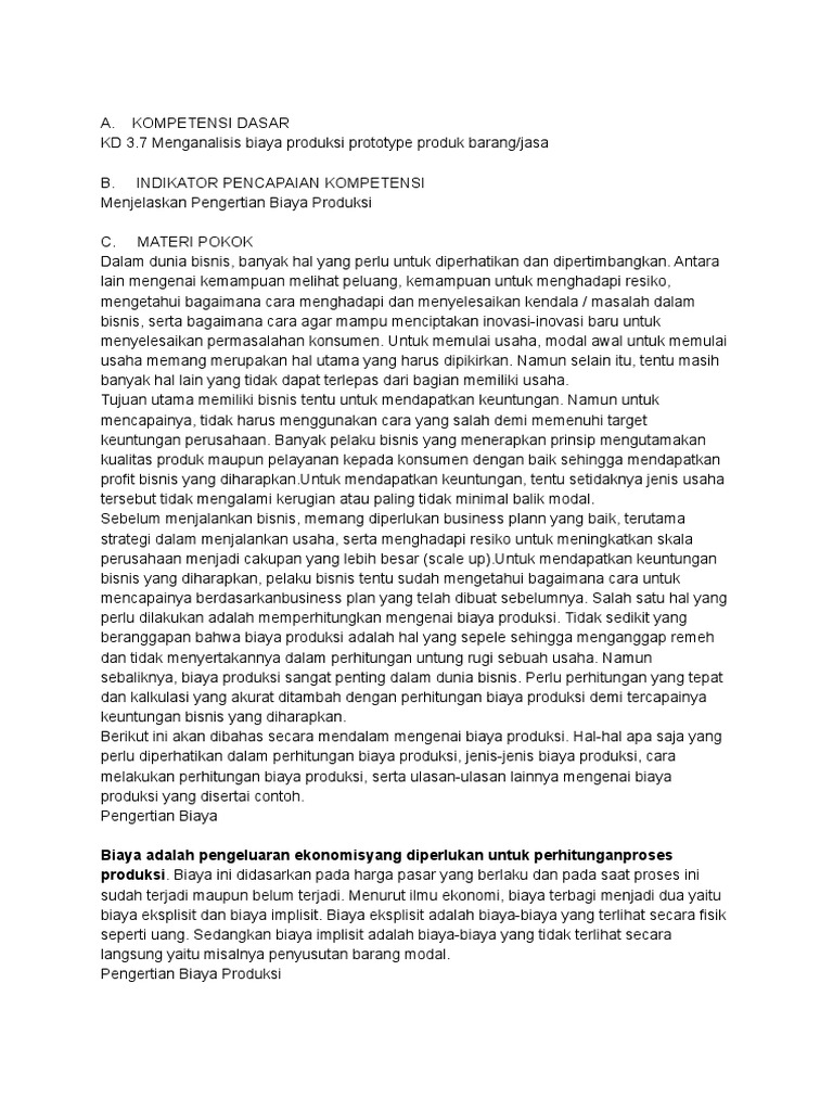 Biaya Produksi & Analisis (Kwu) | PDF