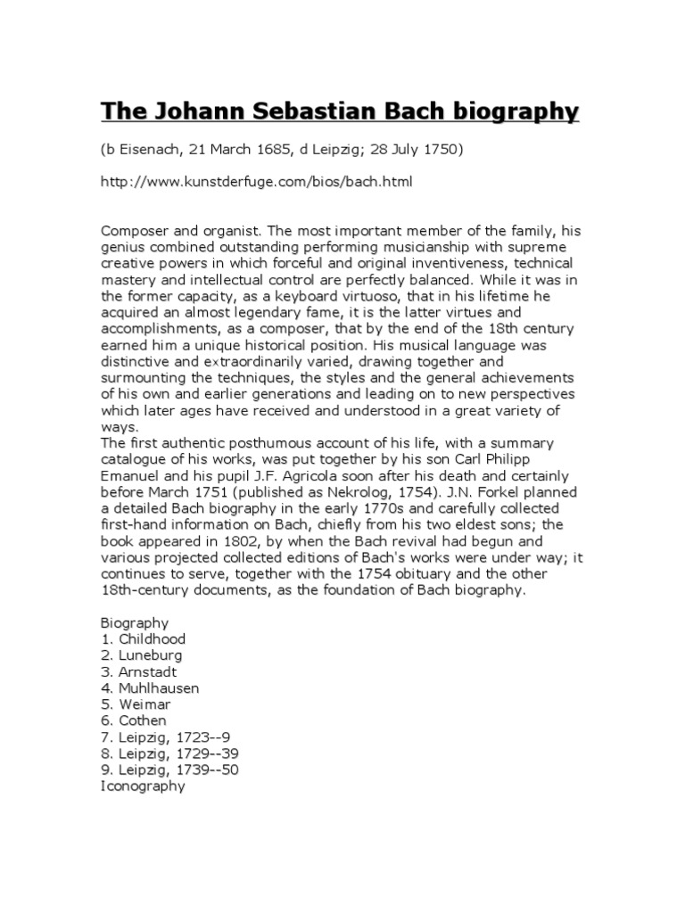 The Johann Sebastian Bach Biography | PDF | Johann Sebastian Bach ...