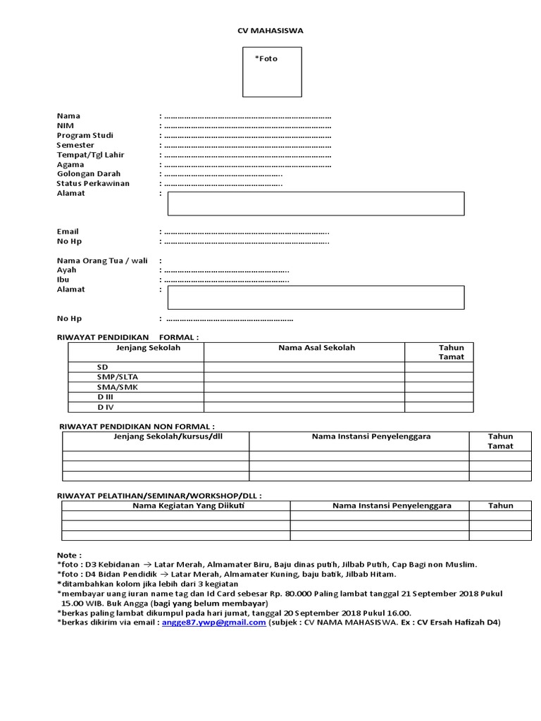 Formulir CV Mahasiswa Kebidanan | PDF | Karier & Perkembangan | Olahraga & Rekreasi