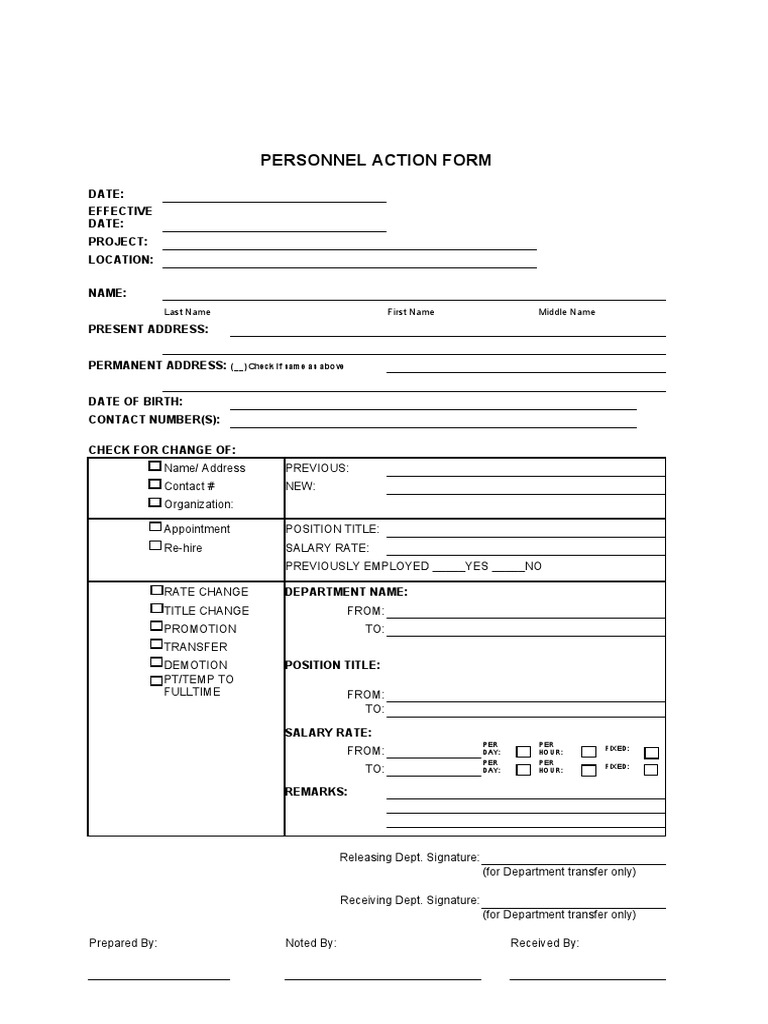Personnel Action Form: Date: Effective Date | PDF