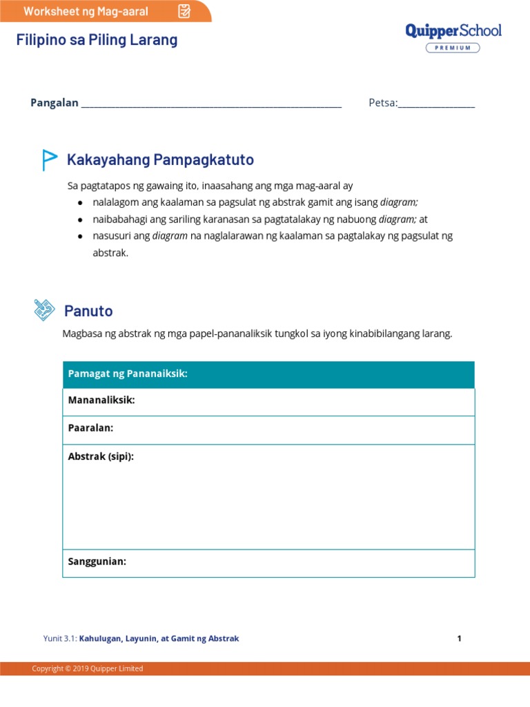 AW2 - FPL 11 - 12 Q1 0301 - Kahulugan, Layunin, at Gamit NG Abstrak | PDF