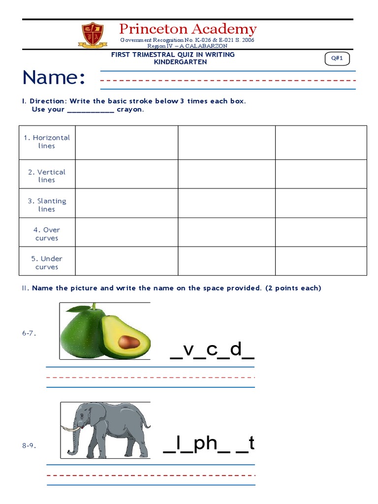 Easy Writing Quizzes 1 3 Kindergarten | PDF