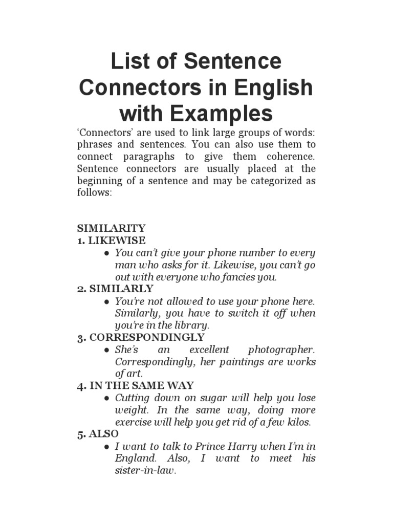 Sentence Connectors in English | PDF | Language Arts & Discipline ...