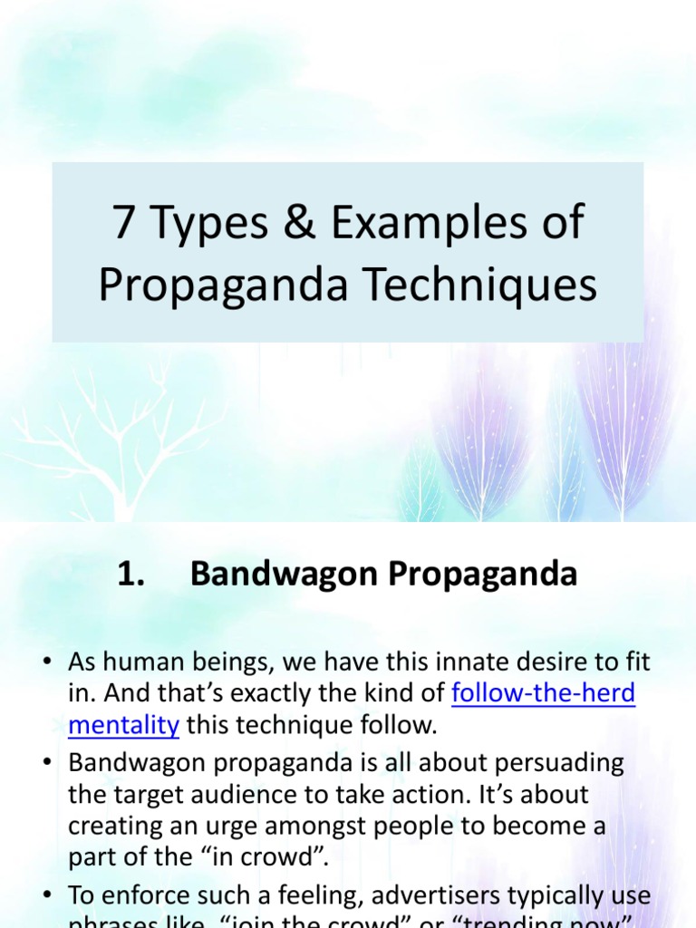 7 Types & Examples of Propaganda Techniques | PDF | Propaganda ...
