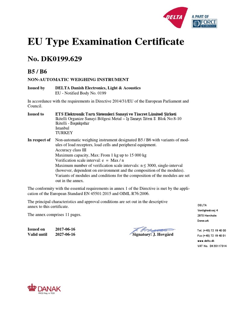 EU Type Examination Certificate No. DK0199.629 | PDF | Power Supply ...