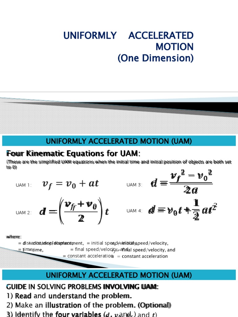 Uniformly Accelerated Motion (One Dimension) | PDF | Acceleration ...