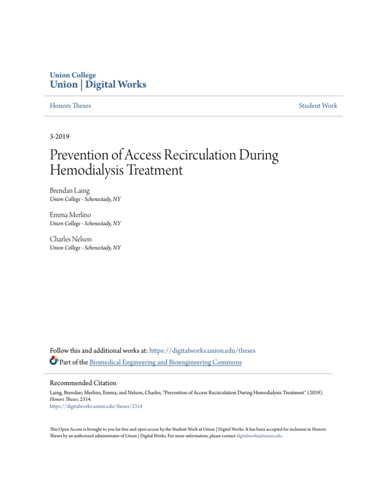Prevention of Access Recirculation During Hemodialysis Treatment | PDF ...